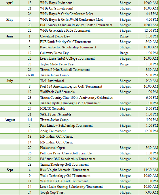 Upcoming Events - Tianna Country Club